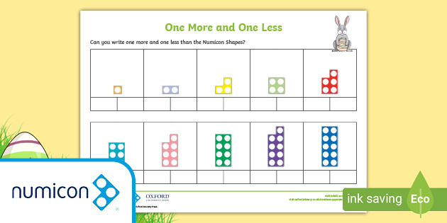 One More One Less Easter-Themed Numicon Shapes Worksheets